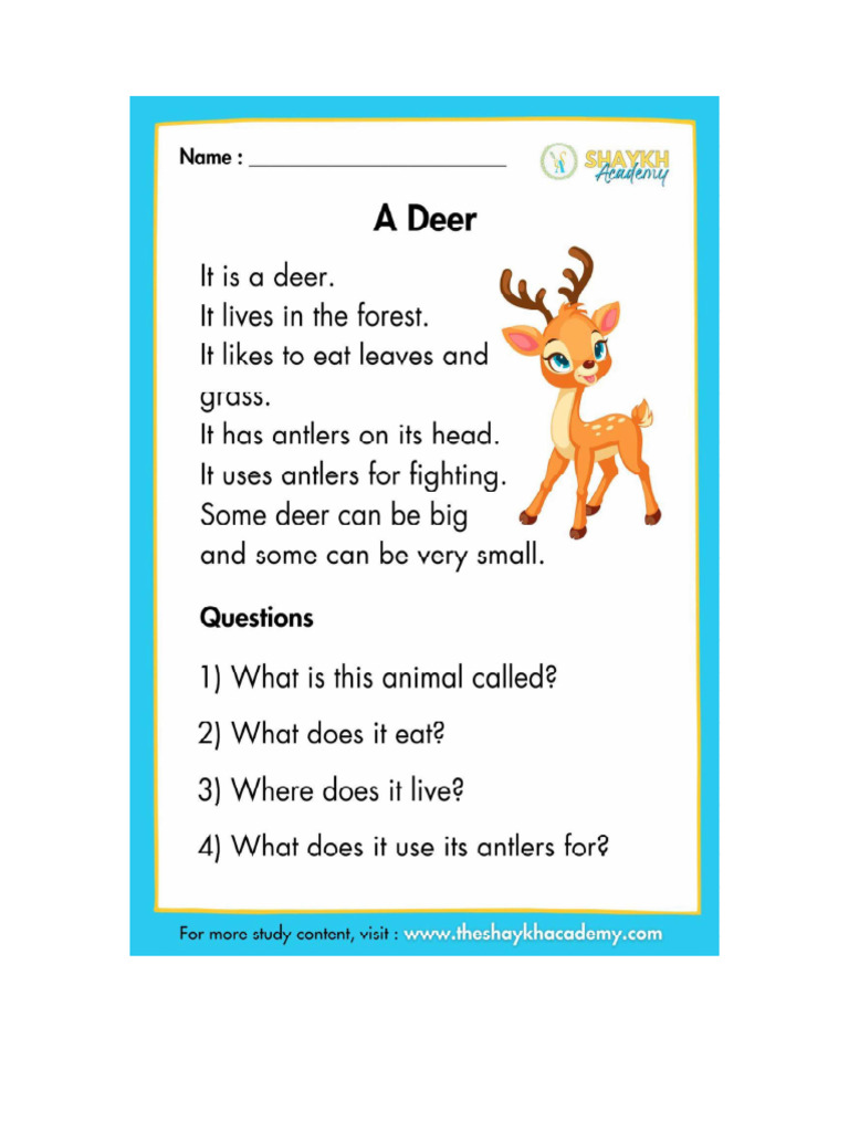 Beginner Reading Comprehension Deer | PDF