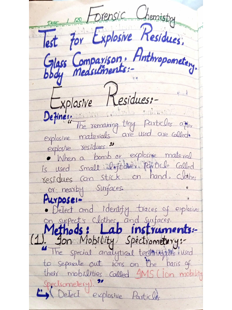 Test For Explosive Residues Glass Comparisons Anthropometry and Body ...