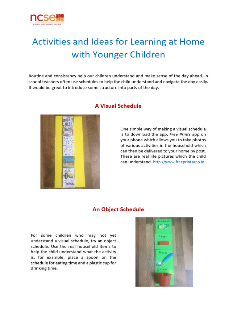 Activities and Ideas For Learning at Home With Younger Children | PDF