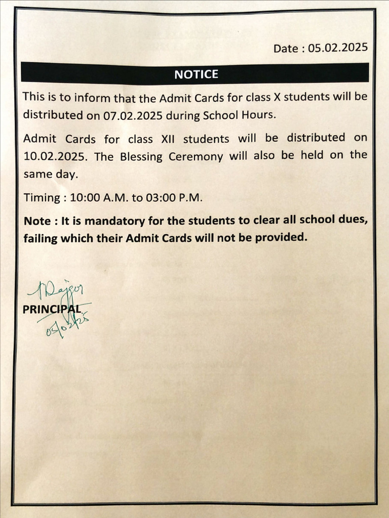 Admit Card Notice | PDF