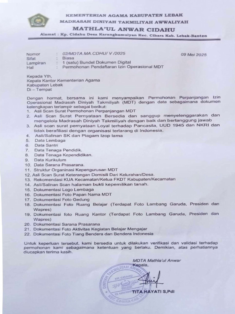 Surat Permohonan DTA | PDF