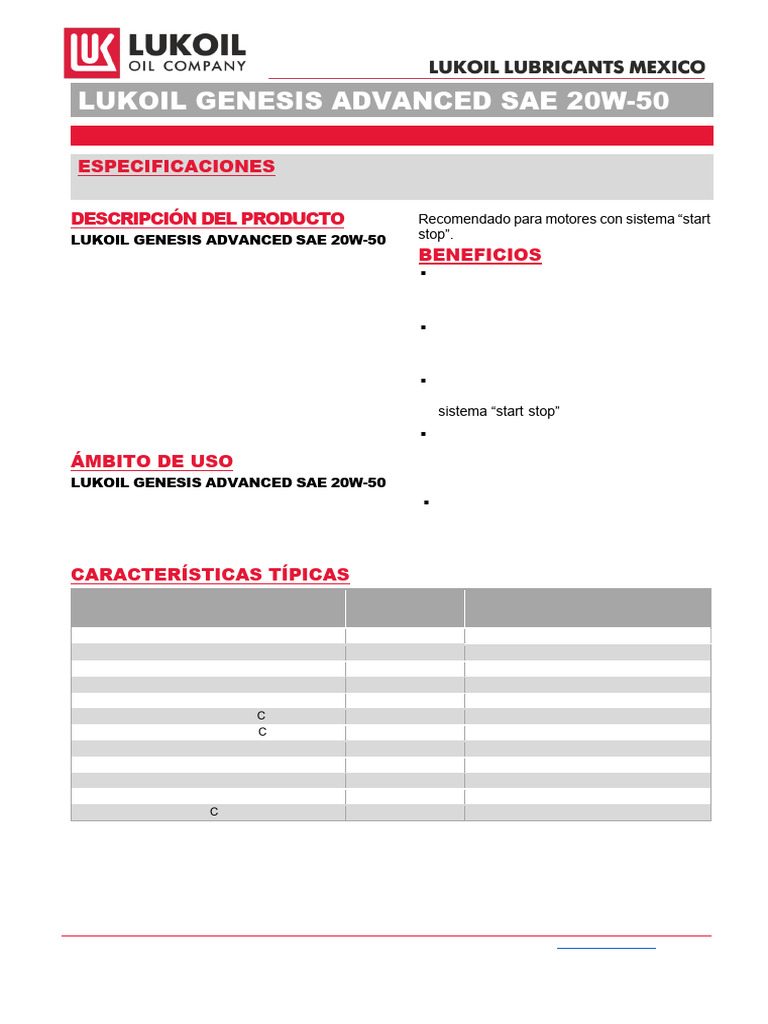 TDS - Lukoil Genesis Advanced Sae 20W-50 Api SP - Esp - 24.07.2023 ...