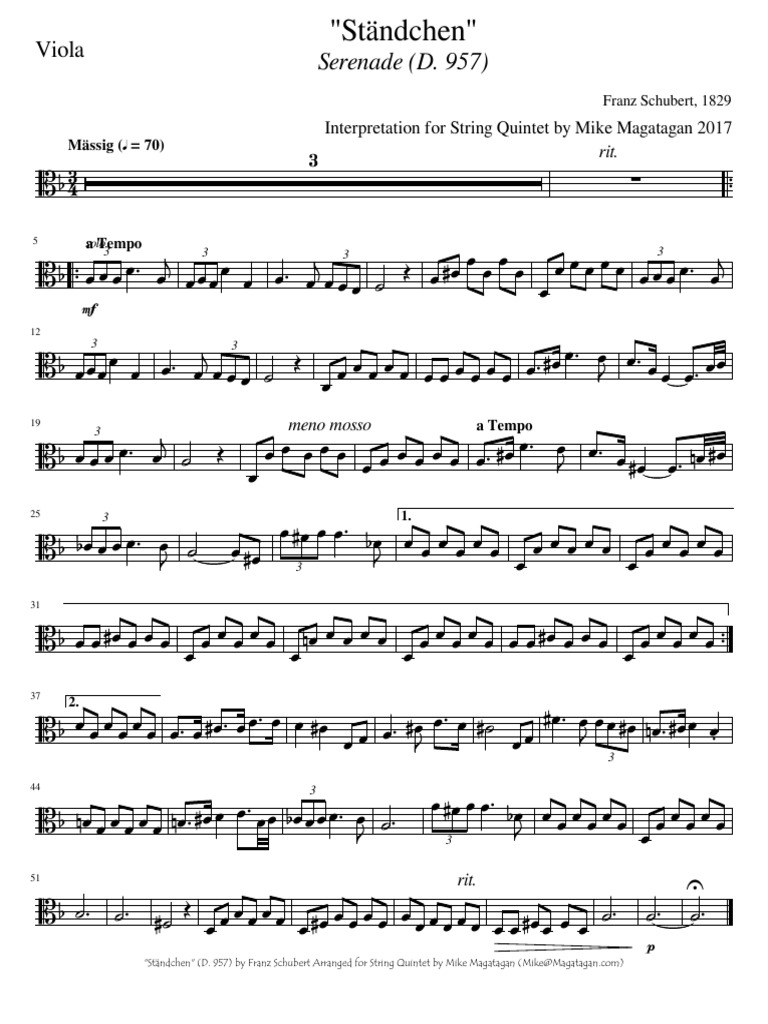 Standchen For String Quintet Viola 78494 | PDF