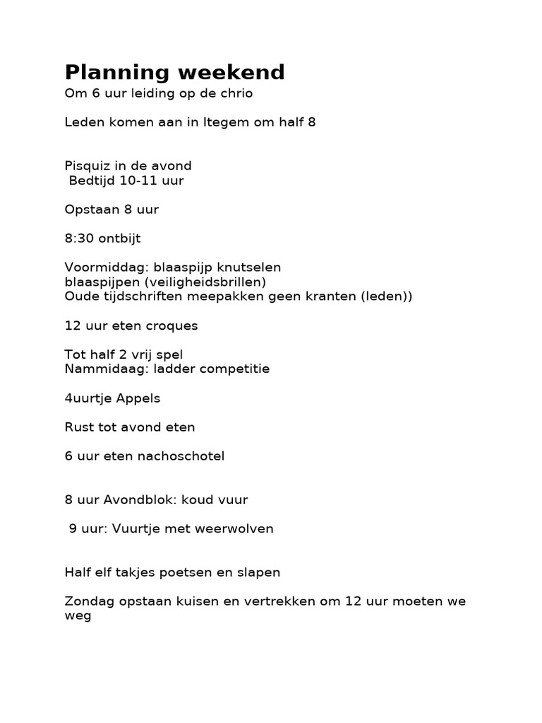 Planning Weekend | PDF