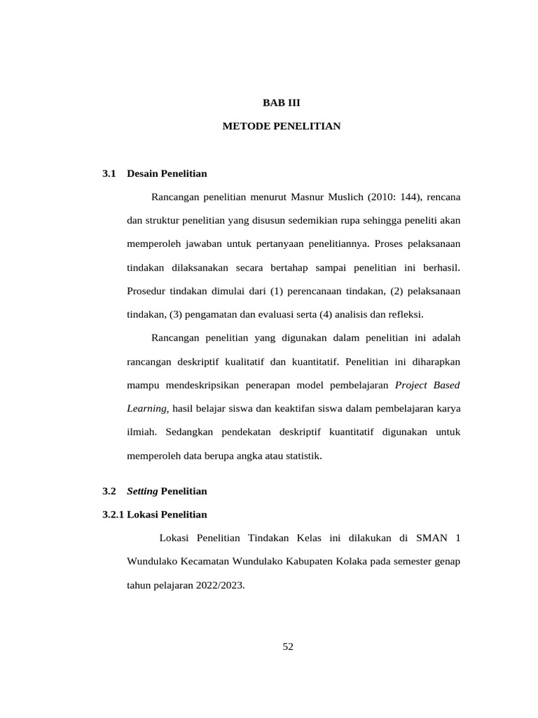 Metode Penelitian Project Based Learning | PDF