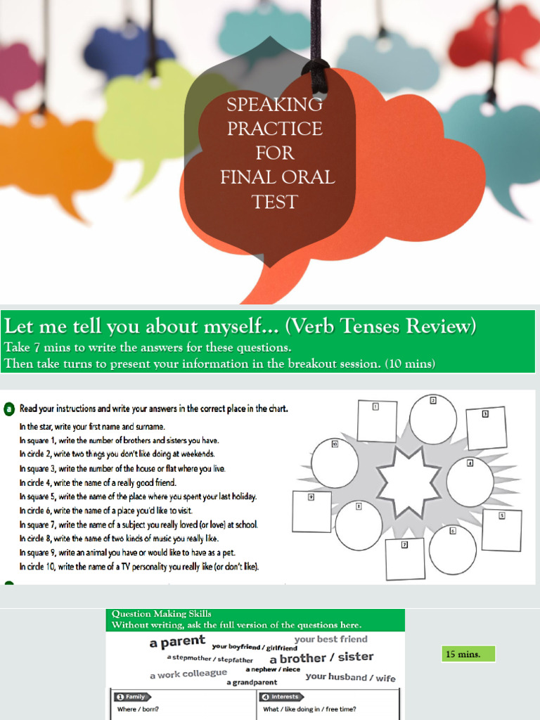 SPEAKING PRACTICES FOR FINAL ORAL TEST Level 3a | PDF