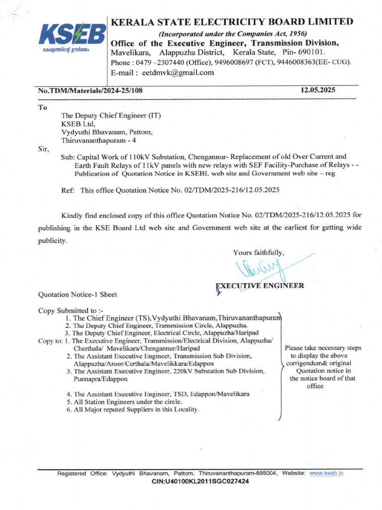 Quotation Notice KSEB TD Mavelikara-17471224961024959764 | PDF
