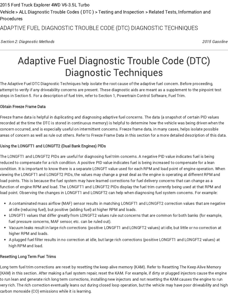 Adaptive Fuel Diagnostic Trouble Code (.. | PDF