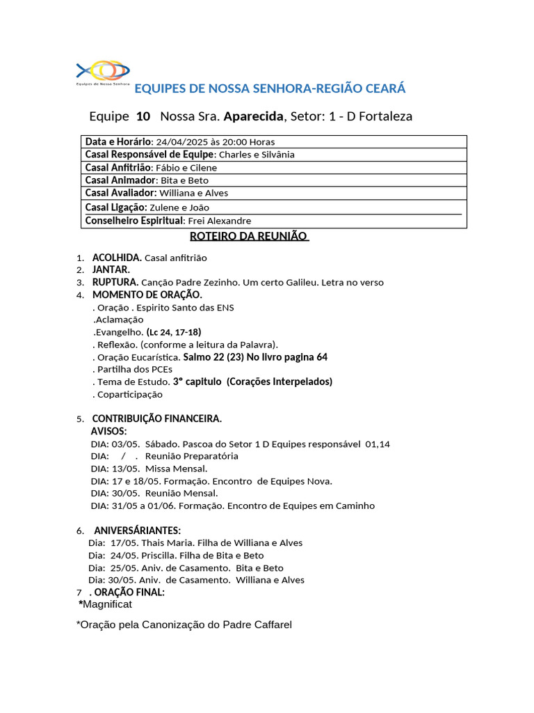 Roteiro Da Reunião Mensal | PDF