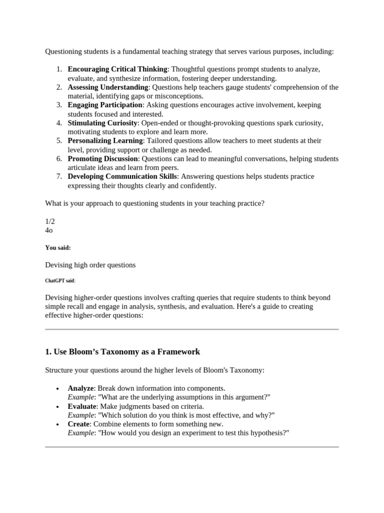 QuQestioning Students Is A Fundamental Teaching Strategy | PDF ...