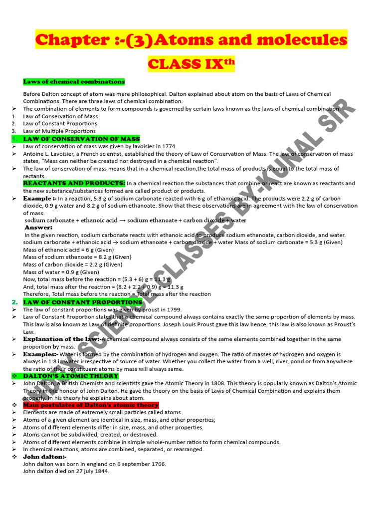 Laws of Chemical Combinations Explained | PDF | Mole (Unit) | Ion