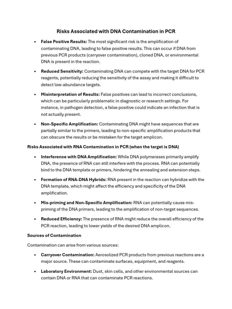 Risk Associated With DNA Contimination PCR - Ismail | PDF | Polymerase ...