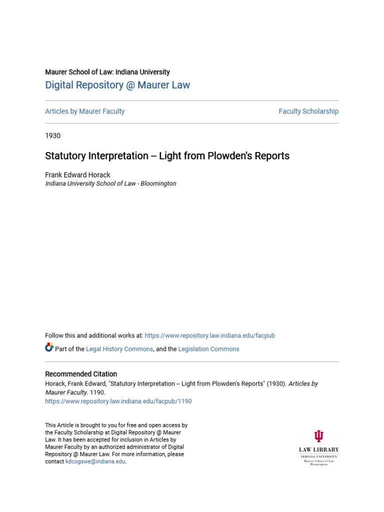 Statutory Interpretation - Light From Plowdens Reports | PDF | Equity ...