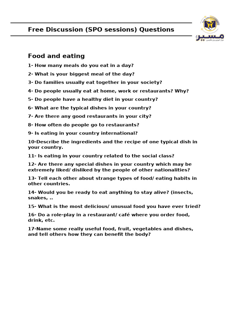 Free Discussion (SPO Sessions) Questions | PDF