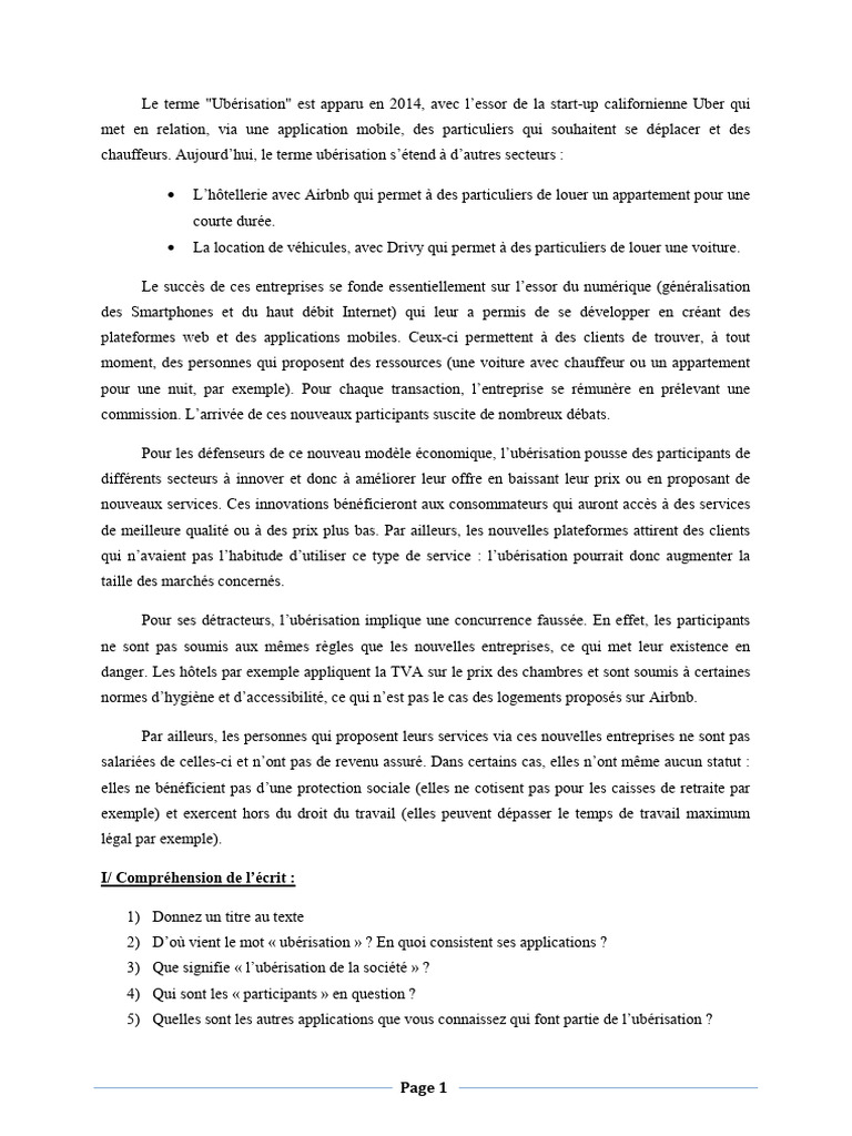 L'Ubérisation : enjeux et conséquences | PDF | Économie | Business