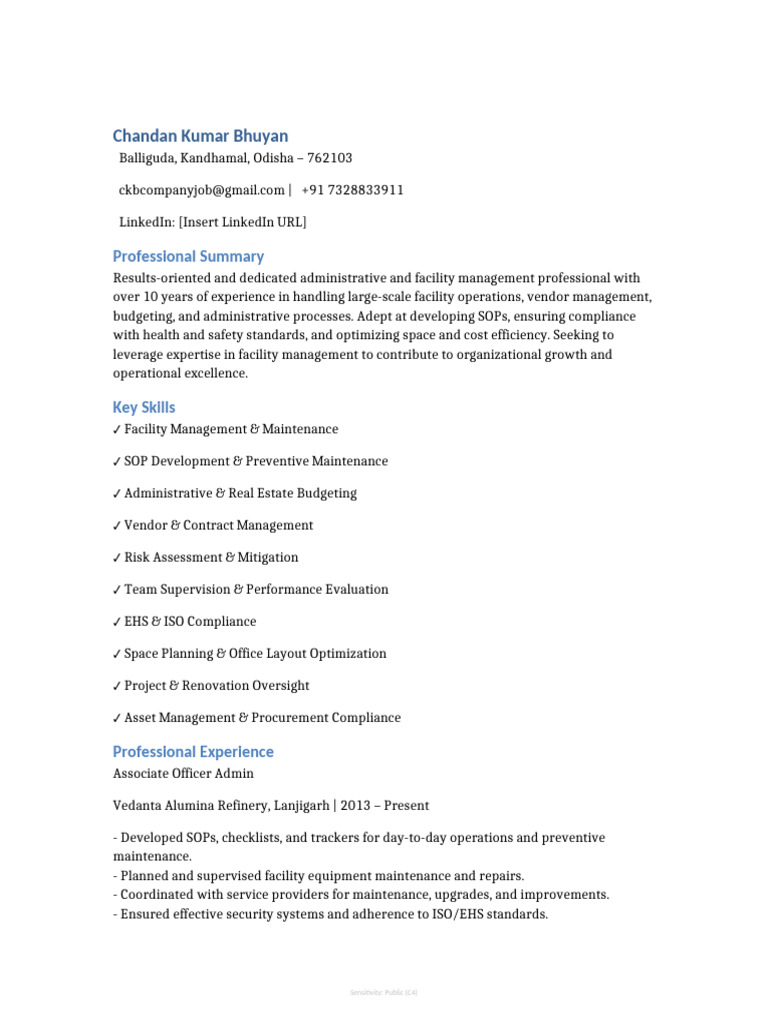 ATS Facility Admin CV Chandan Kumar Bhuyan | PDF | Business