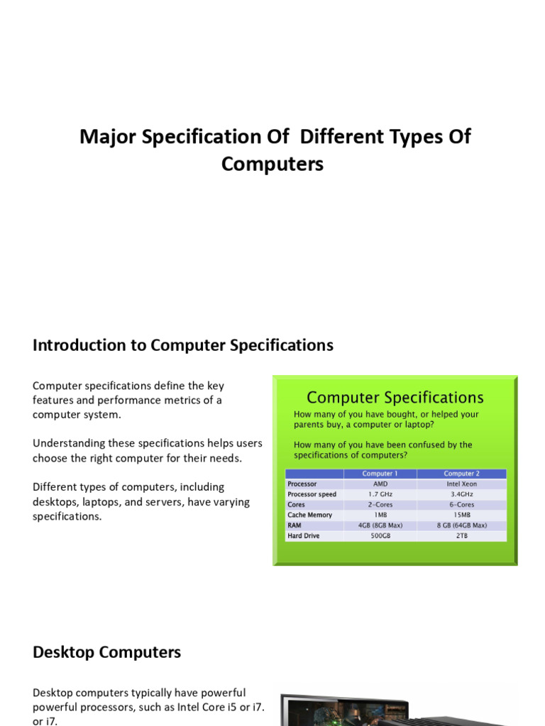 Computer Specification - Prepare Small Report On Major Specification of ...
