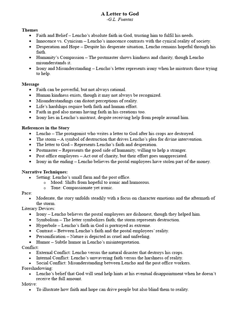 A Letter To God-Notes | PDF | Faith | Irony