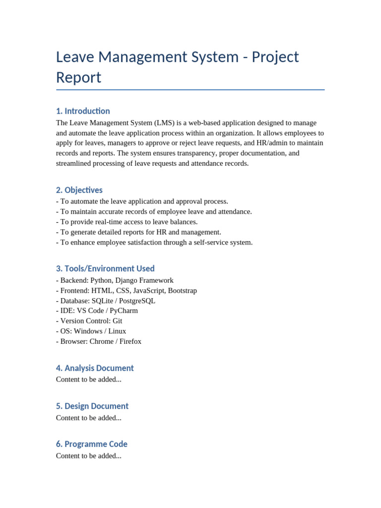 Leave Management System Project Report | PDF