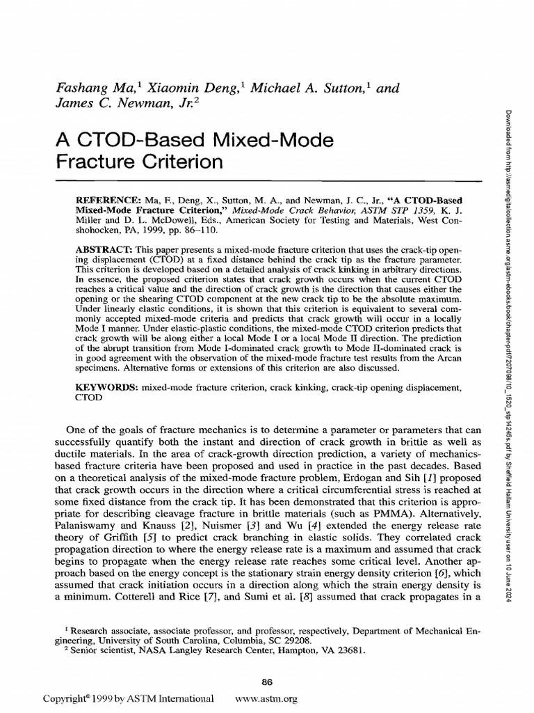 A CTOD-Based Mixed-Mode Fracture Criterion | PDF | Fracture Mechanics ...