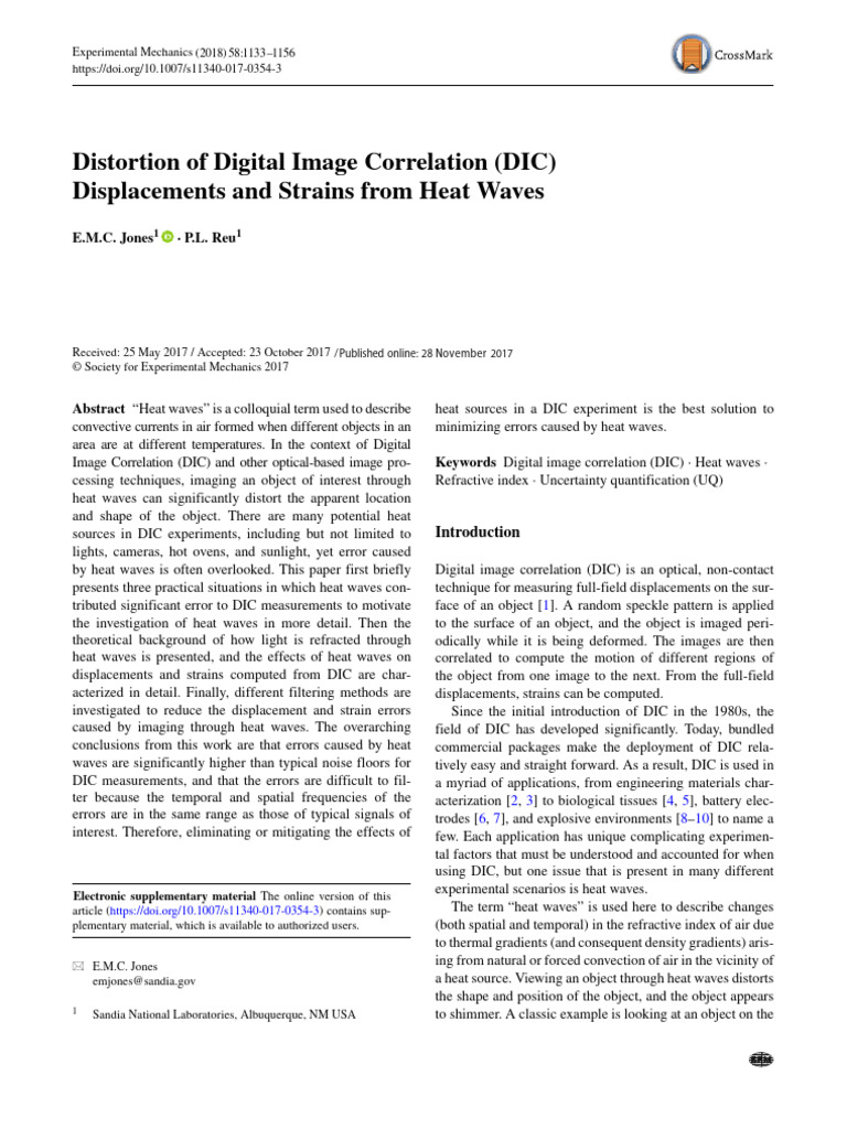 Distortion of Digital Image Correlation (DIC) Displacements and Strains from Heat Waves | PDF ...