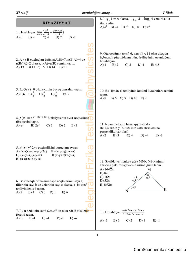 İZƏ 11-Ci Sinif I Qrup Blok Sınağı | PDF