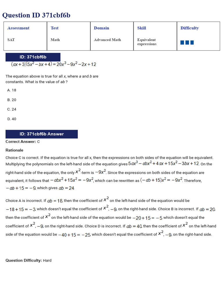 Equivalent Expressions in SAT Math | PDF | Equations | Factorization
