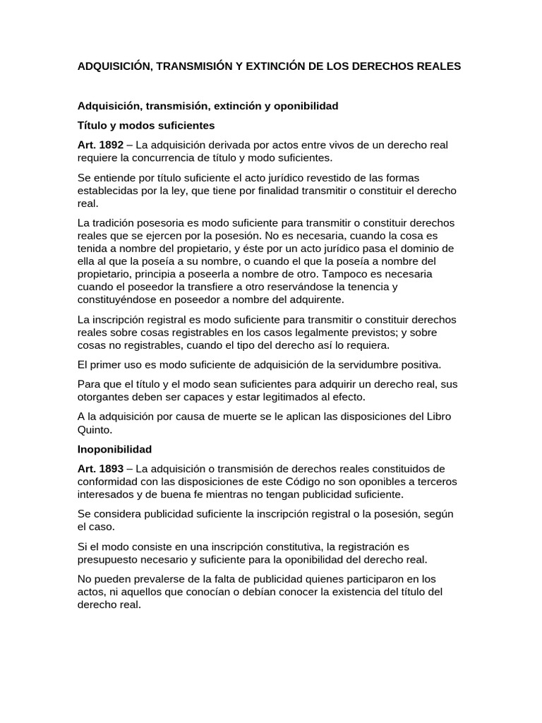 Adquisición, Transmision y Extinsion | PDF | Posesión (Ley) | Posesión ...
