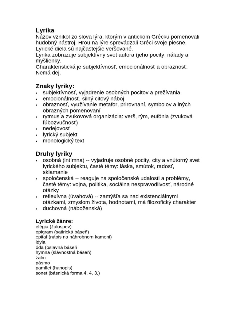 Lyrika Poznamky | PDF