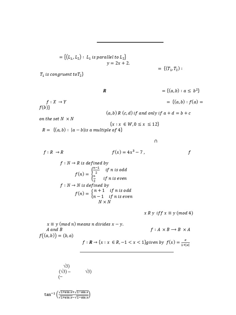 HHW Summer Vacation Class XII Maths | PDF | Function (Mathematics) | Mathematical Objects