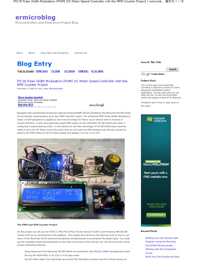 Pic18 Pulse Width Modulation Pwm Dc Motor Speed Controller With The