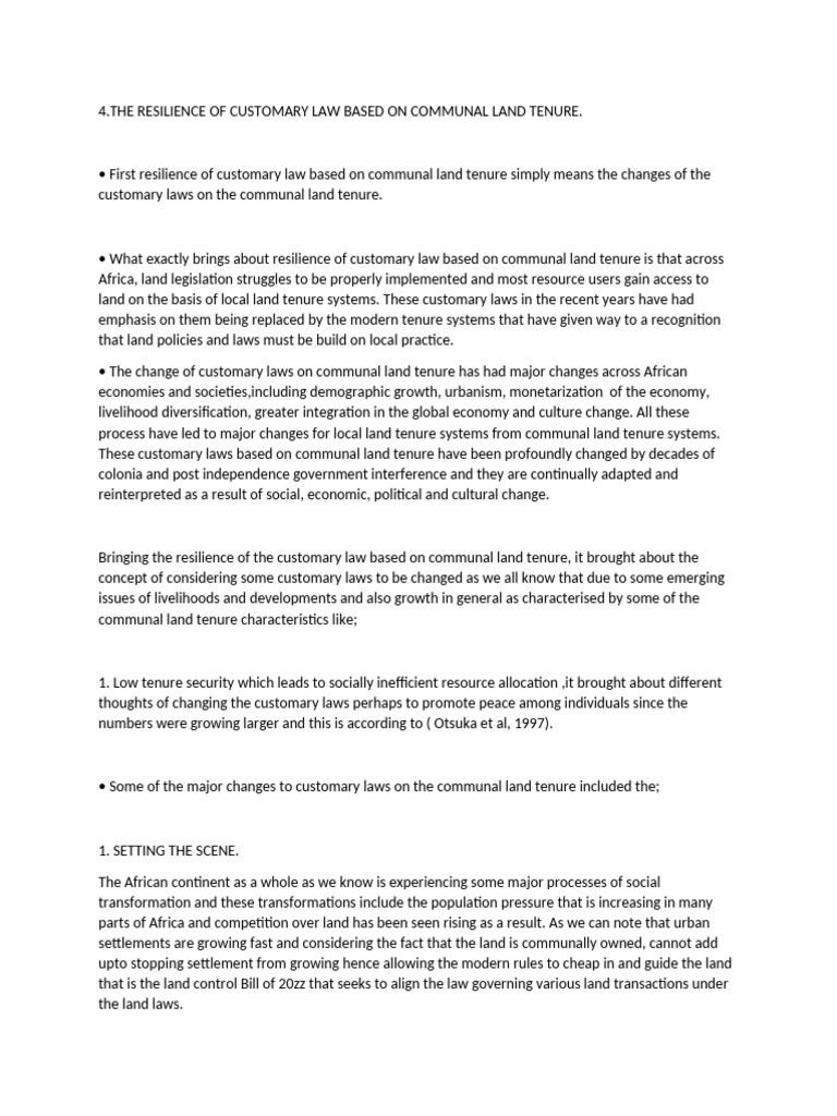 Communal Land Tenure System | PDF | Urbanization | Africa