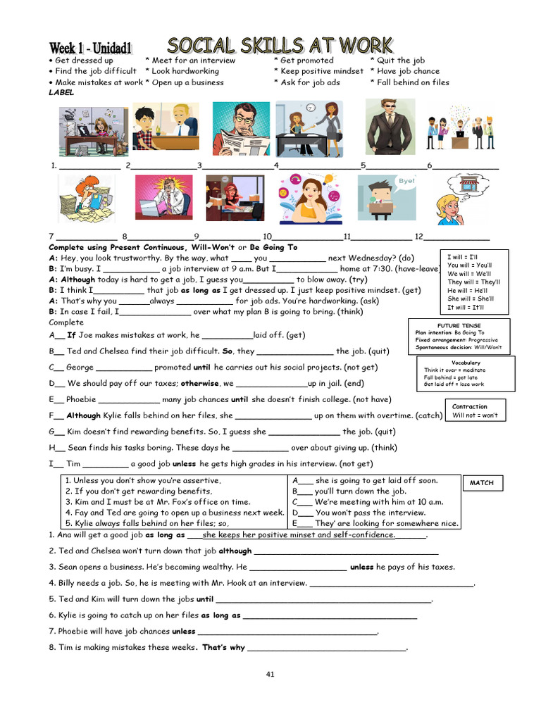 Ficha 1 Unidad1 Social Skills at Work 5º año | PDF