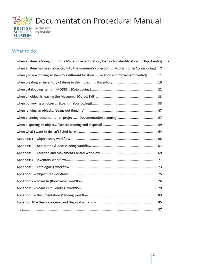 British Schools Museum Documentation Procedural Manual 2018 CT Extract 1 | PDF | Museum | Curator