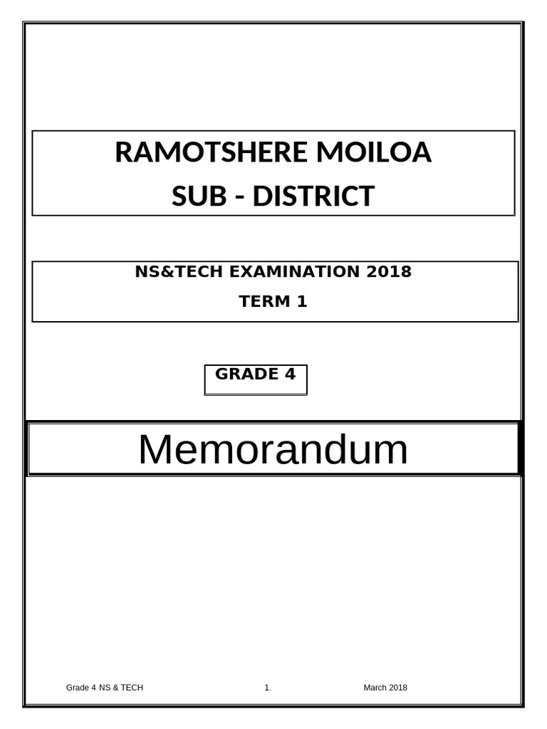 Grade 4 NS & Tech Exam Memo 2018 | PDF | Habitat | Plants
