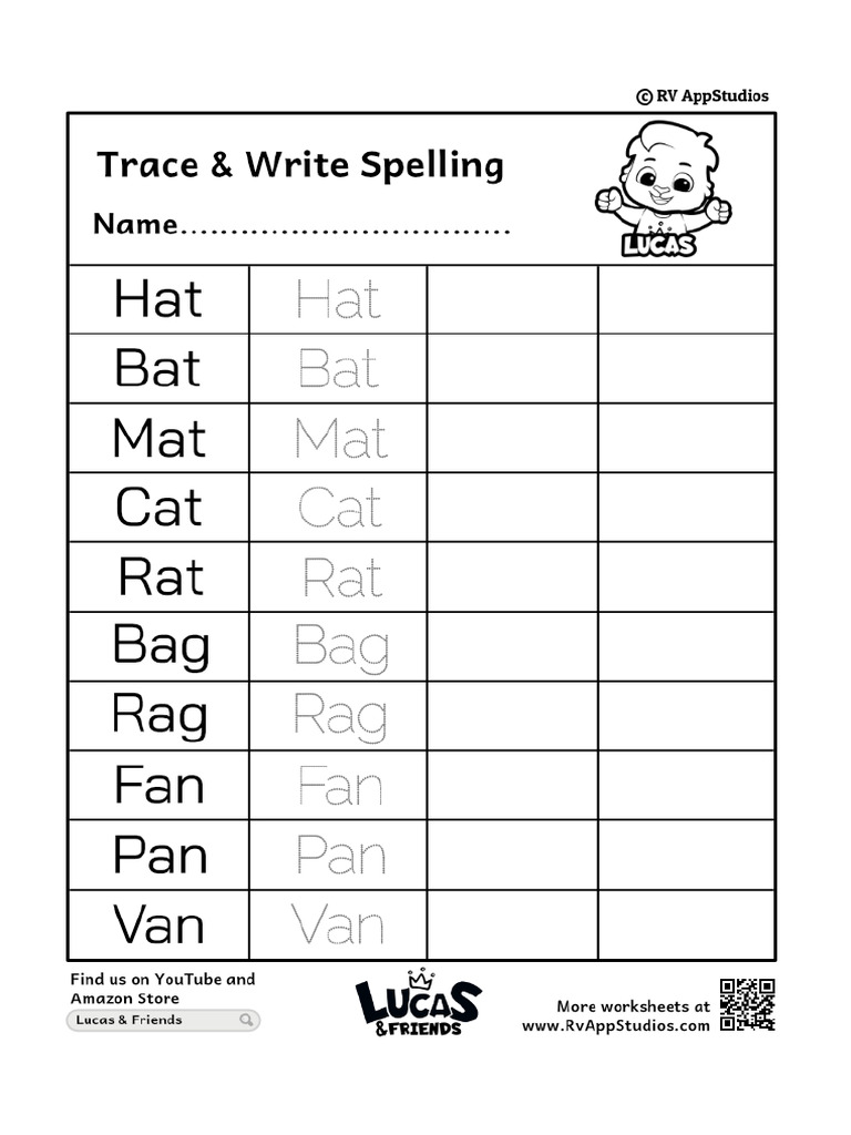 134 Free Printable Worksheets for Kids Trace and Write Spelling Words ...