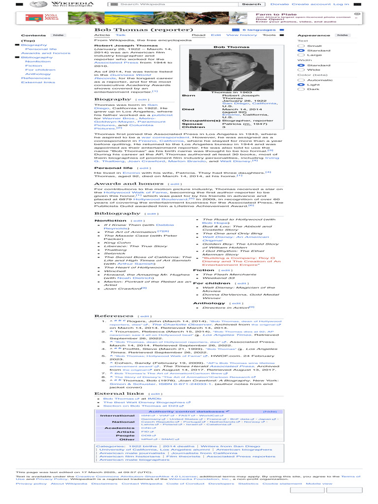 Bob Thomas (Reporter) - Wikipedia | PDF