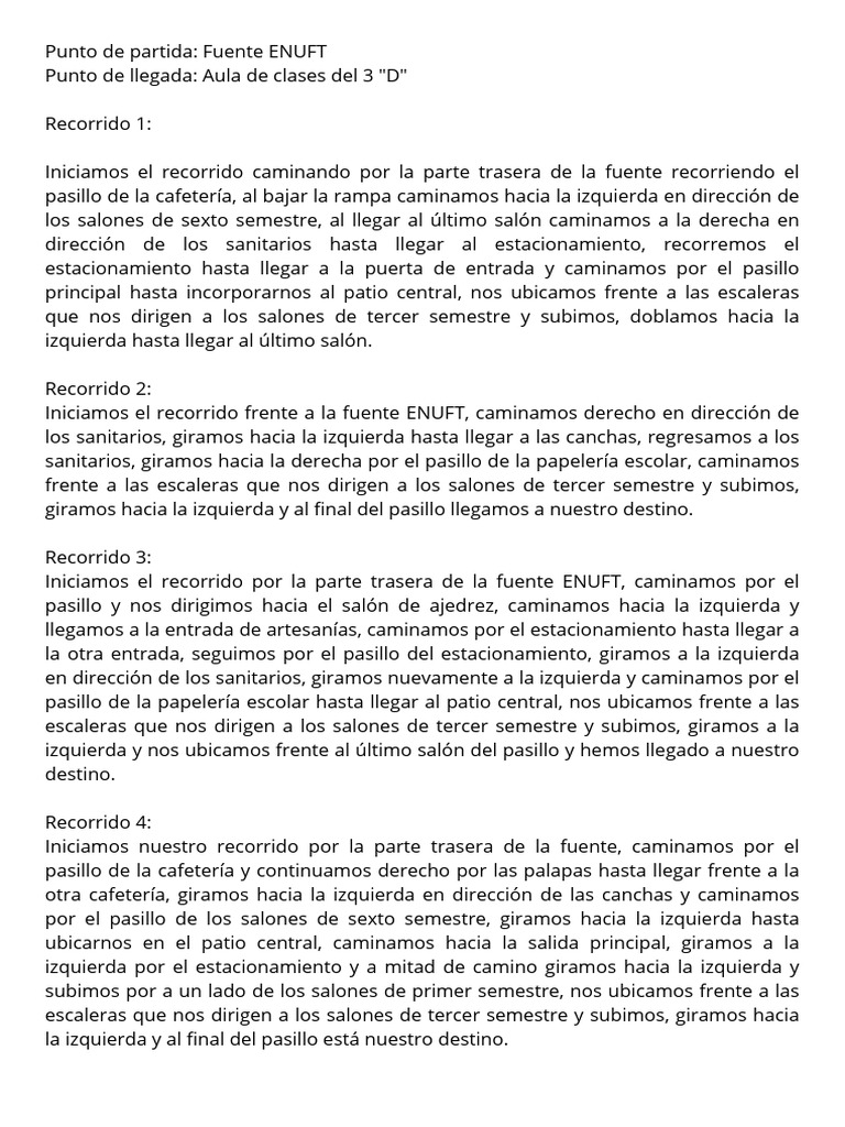 Punto de Partida Fuente ENUFT Punto de Llegada Aula de Clases Del 3 D ...