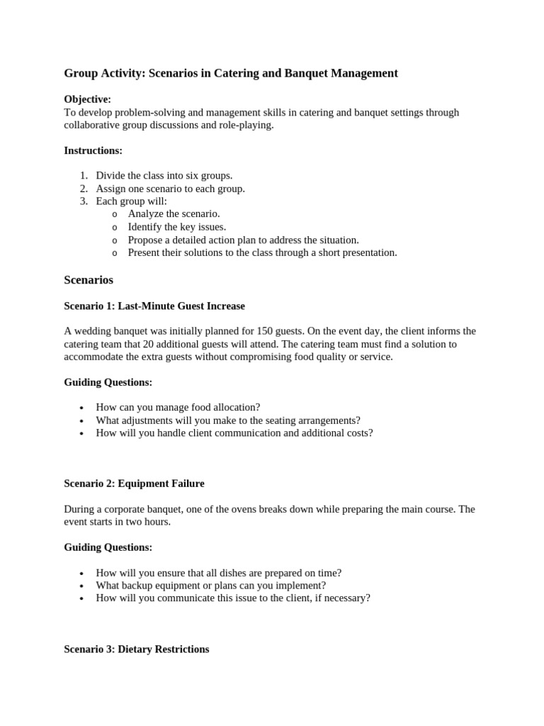 Group Activity Catering and Banquet | PDF