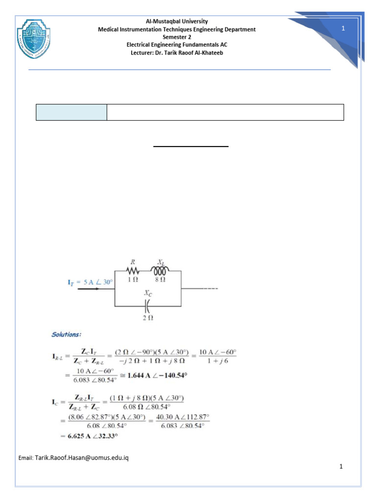 Fundamental of Electrical Engineering (AC) WEEK 7 and 899 | PDF ...