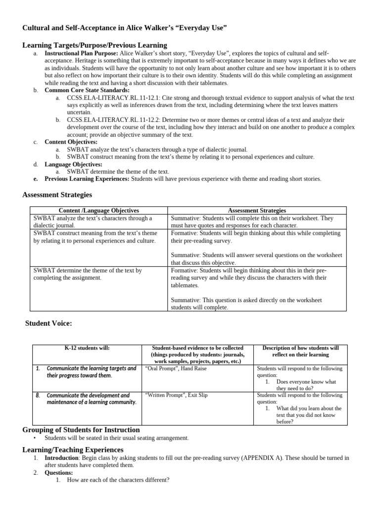 AliceWalkersEverydayUse 1 | PDF | Learning | Human Communication