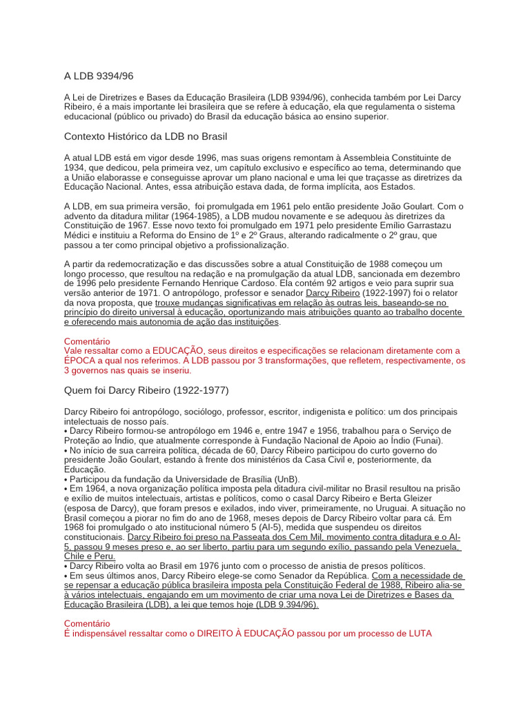 LDB 9394/96: História e Impactos na Educação | PDF | Universidade | Science