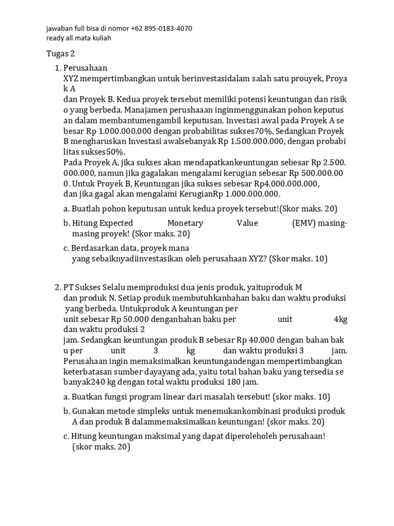 Tugas 2 Riset Operasi | PDF