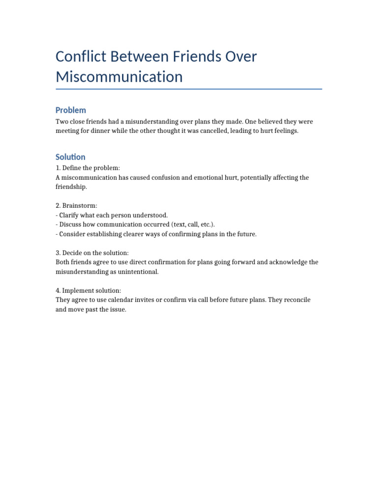 Resolving Friend Miscommunication Issues | PDF