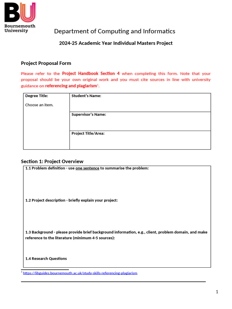 Masters Project Proposal Form 2023-24 V21 - Copy | PDF | Computer Science