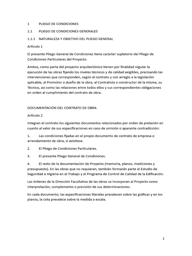 PLIEGO DE CONDICIONES | PDF | Contratista general | Presupuesto