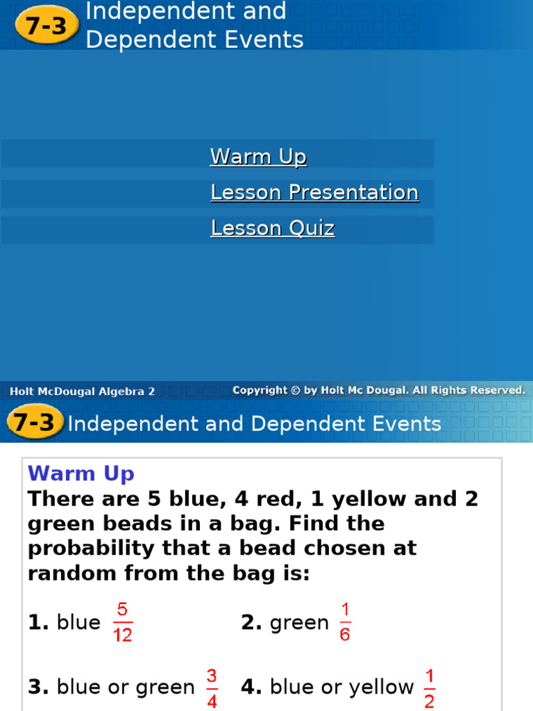Algebra 2 Lesson 7.3 | PDF | Probability | Mathematics