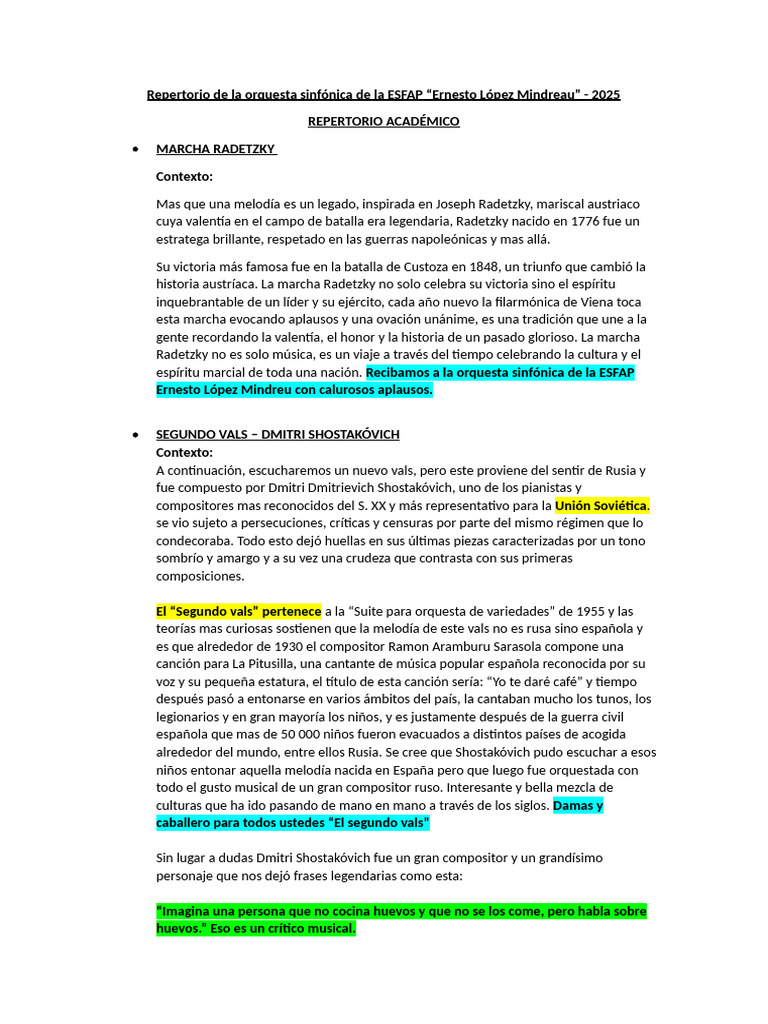 Contexto Del Repertorio de La Orquesta Sinfónica de La ESFAP | PDF ...