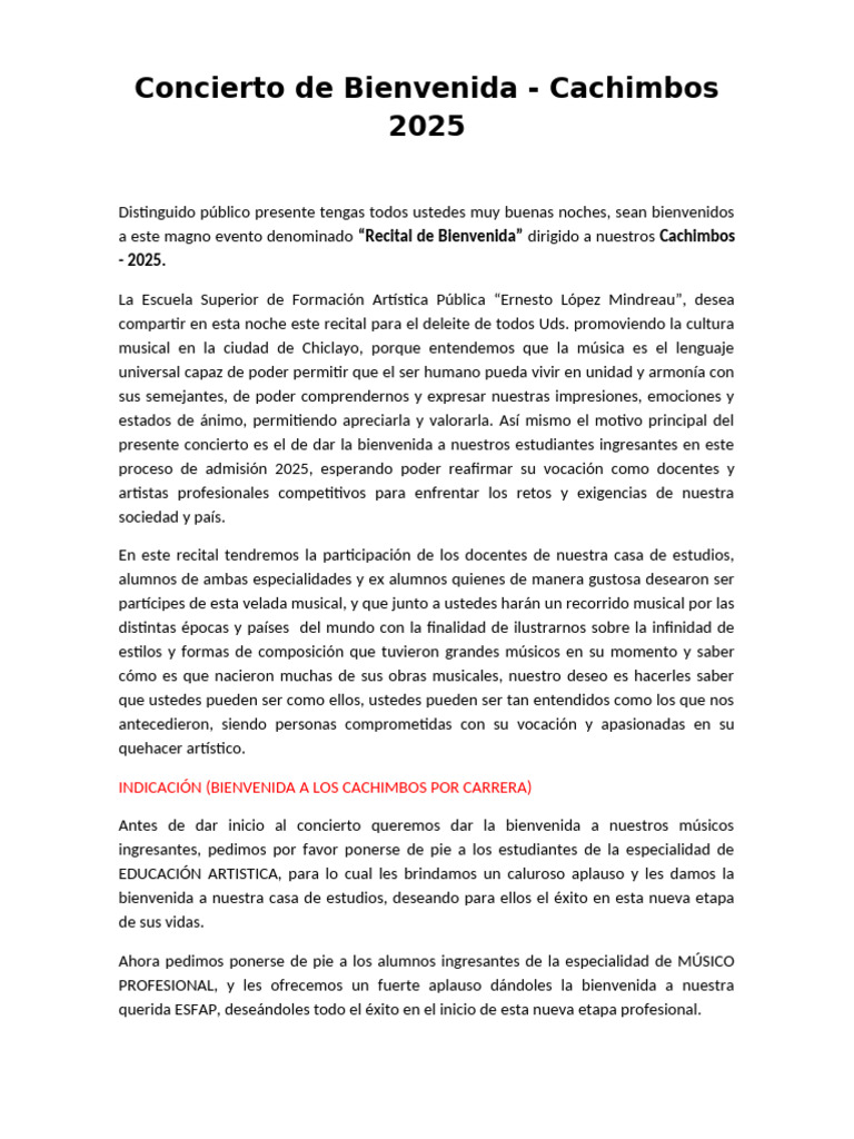 Programa del concierto de bienvenida cachimbos 2025 | PDF | Concierto