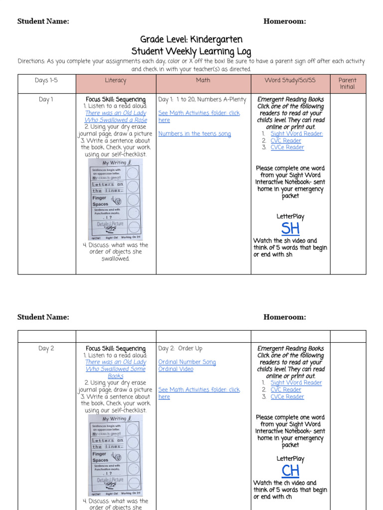 Student Weekly Learning Log K | PDF | Learning